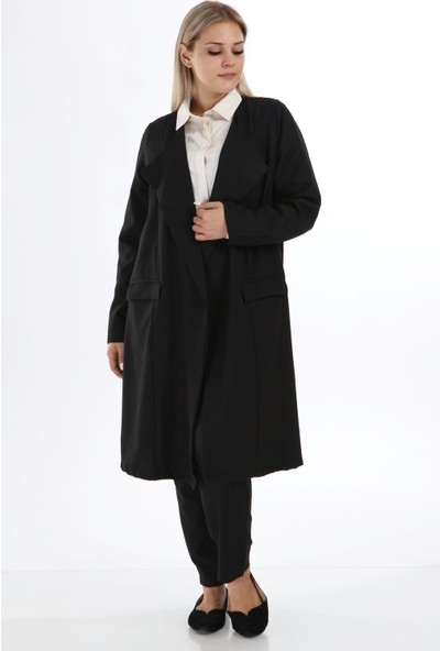 Moda Minerva Siyah Dokuma Büyük Beden Hırka 1K3200BD Moda Minerva Siyah Dokuma Büyük Beden Hırka 1K3200BD