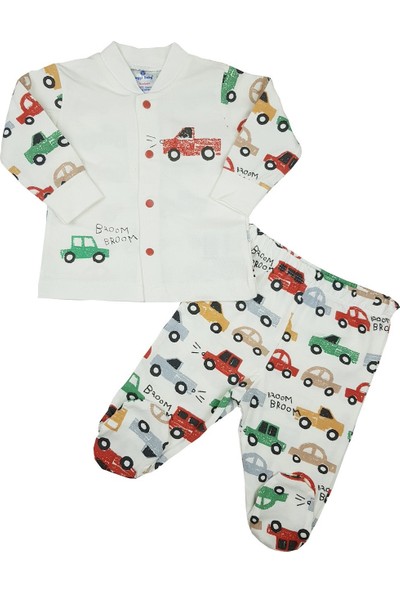 Luggi Baby Erkek Arabalar Uzun Kollu Ekru Üst & Patikli Pijama Takım LG-6051 Luggi Baby Erkek Arabalar Uzun Kollu Ekru Üst & Patikli Pijama Takım LG-6051