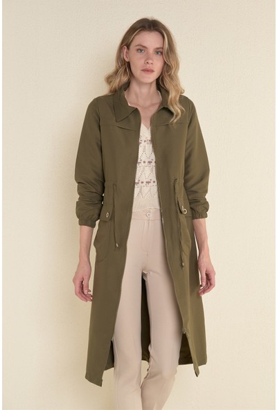 Z Giyim Kadın Haki Beli Bağlamalı Fermuarlı Trençkot