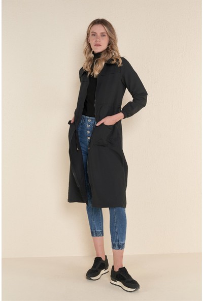 Z Giyim Kadın Siyah Beli Bağlamalı Fermuarlı Trençkot Z Giyim Kadın Siyah Beli Bağlamalı Fermuarlı Trençkot