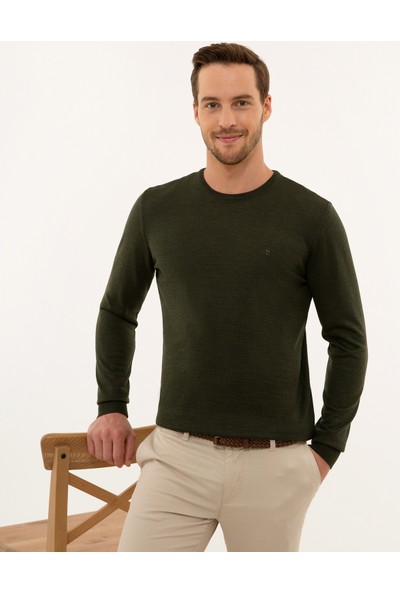 Pierre Cardin Erkek Yeşil Slim Fit Bisiklet Yaka Basic Triko Kazak 50227677-VR054 Pierre Cardin Erkek Yeşil Slim Fit Bisiklet Yaka Basic Triko Kazak 50227677-VR054