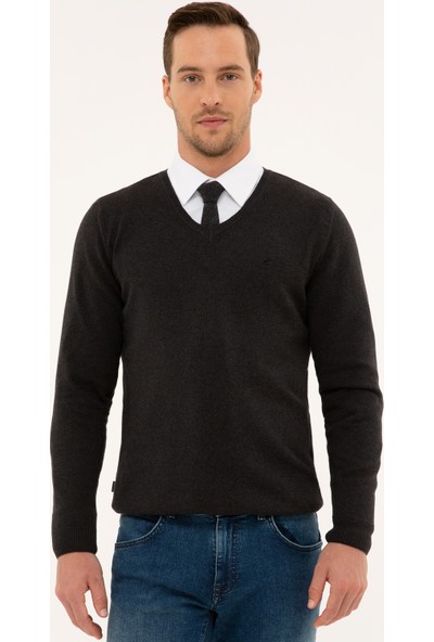 Pierre Cardin Erkek Antrasit Melanj Slim Fit V Yaka Basic Kazak 50230806-VR081 Pierre Cardin Erkek Antrasit Melanj Slim Fit V Yaka Basic Kazak 50230806-VR081
