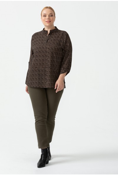 Galaxi Kadın Büyük Beden Desenli Gömlek 02427 Siyah
