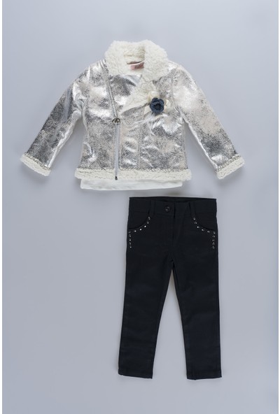 Markosin Çiçek ve Zincir Detaylı Kız Çocuk Mont 3lü Takım 2106