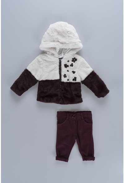 Markosin Çiçek Detaylı Pelüş Mont Kız Çocuk 3lü Takım 2105
