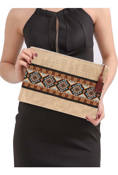 Ju Yaratıcı Tasarım Hasır Kadın Portföy Clutch Çanta Kahve Ju Yaratıcı Tasarım Hasır Kadın Portföy Clutch Çanta Kahve