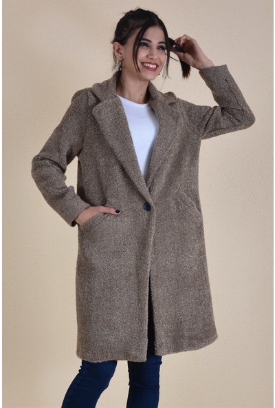 Butikburuc Kadın Vizon Tek Düğme Kaban