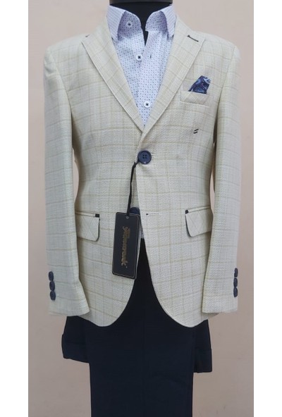 Yumurcak Erkek Çocuk Sarı Kareli Keten Spor Takım Elbise