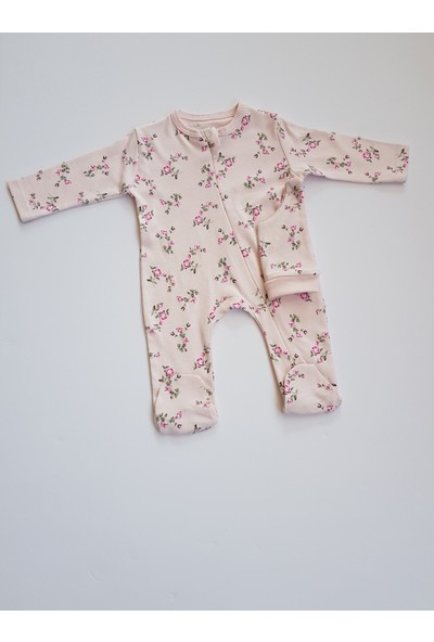 Eda Baby Çiçekli Pembe Kız Bebek Tulum Pembe 0 - 3 Ay