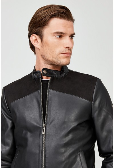 Avva Erkek Siyah Dik Yaka Deri Mont A02Y6074