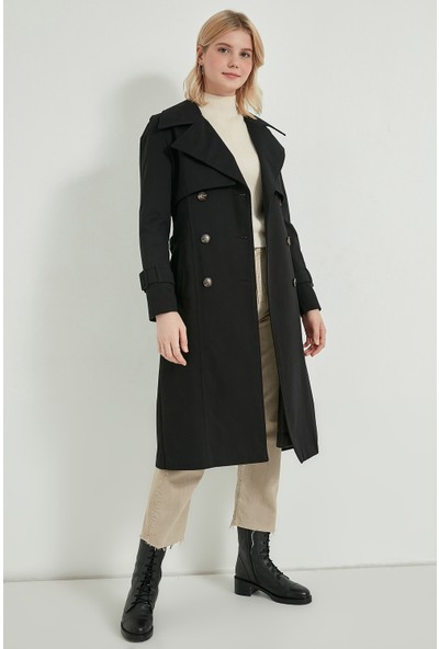 Pamuk Gabardin Uzun Kruvaze Trençkot