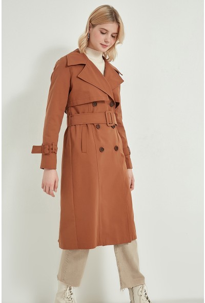 Pamuk Gabardin Uzun Kruvaze Trençkot