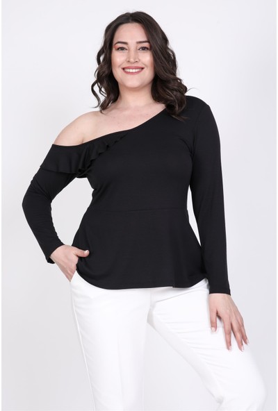 Myline Volanlı Tek Kol Düşük Peplum Bluz 35274