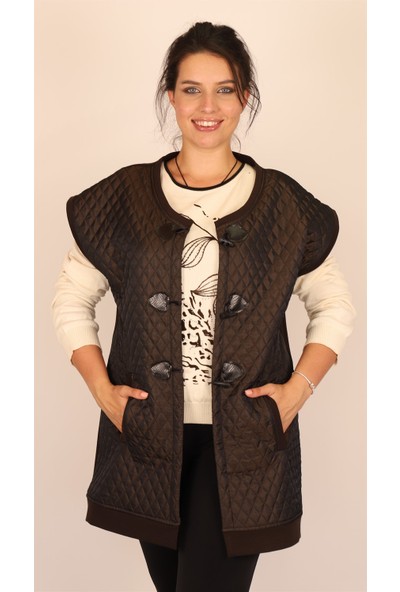 Ultimod Kahverengi Önü Düğmeli Büyük Beden Kadın Yelek ULT20348