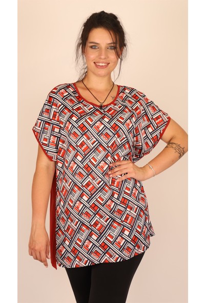 Ultimod Kırmızı Önü Baskılı Büyük Beden Kadın Bluz ULT3183 Ultimod Kırmızı Önü Baskılı Büyük Beden Kadın Bluz ULT3183
