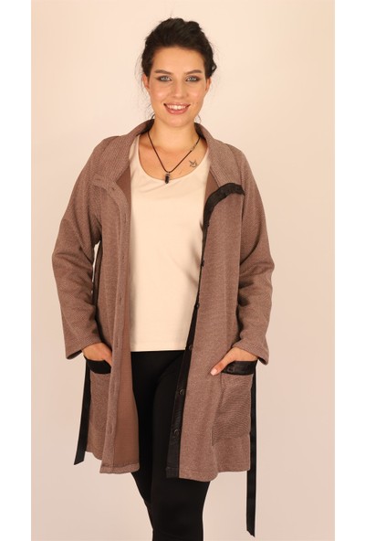 Ultimod Vizon Beli Kuşaklı Cepli Büyük Beden Kadın Ceket ULT510 Ultimod Vizon Beli Kuşaklı Cepli Büyük Beden Kadın Ceket ULT510