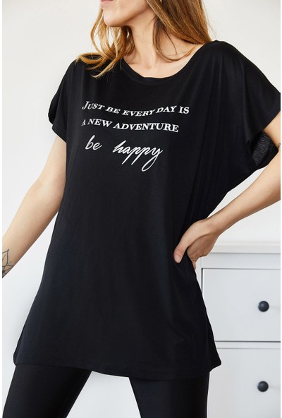 Xhan Siyah Baskılı Tişört 0YXK1-43848-02