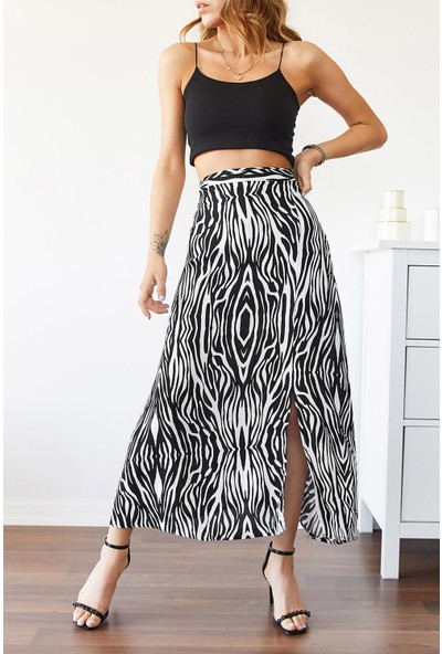 Xhan Zebra Desen Yırtmaçlı Etek 0YXK7-43528-02 Xhan Zebra Desen Yırtmaçlı Etek 0YXK7-43528-02