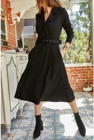 Xhan Çift Cepli Kemerli Elbise 9YXK6-41806-02 Xhan Çift Cepli Kemerli Elbise 9YXK6-41806-02