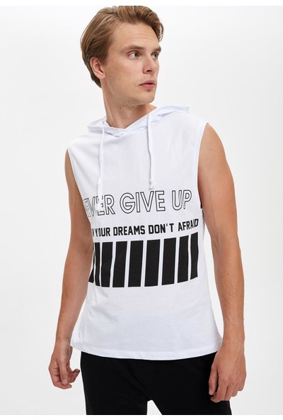 Defacto Slim Fit Baskılı Kapüşonlu Kolsuz Tişört S6002AZ20SM