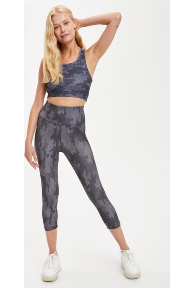 DeFacto Kamuflaj Baskılı Yüksek Bel Crop Sporcu Taytı S2033AZ20AU