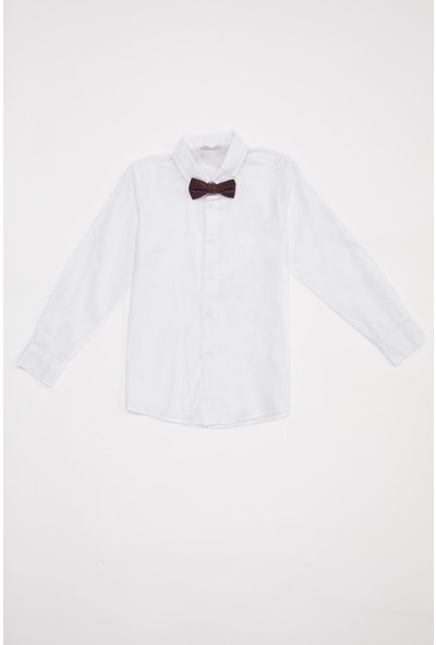 DeFacto Erkek Çocuk Papyonlu Keten Görünümlü Uzun Kollu Gömlek S0193A620WN