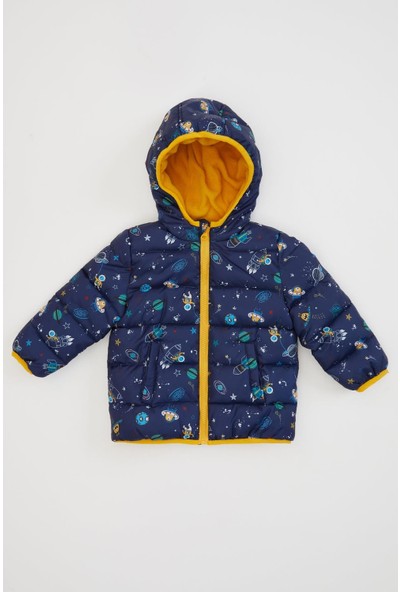 DeFacto Erkek Bebek Roket Desenli Kapüşonlu Kalın Mont N7983A220AU