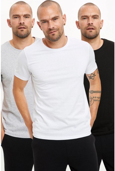 DeFacto Slim Fit Bisiklet Yaka Basic 3'lü Kısa Kollu Tişört S2018AZ20HS DeFacto Slim Fit Bisiklet Yaka Basic 3'lü Kısa Kollu Tişört S2018AZ20HS