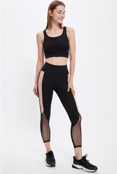 Defacto Renk Bloklu Tül Detaylı Crop Sporcu Taytı S3726AZ20AU