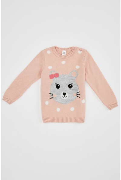 Defacto Kız Bebek Kedi Figürlü Kazak R0740A220AU Defacto Kız Bebek Kedi Figürlü Kazak R0740A220AU