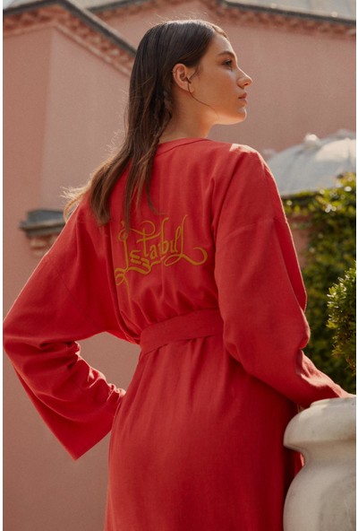 DeFacto Hattat Yazı Baskılı Relax Fit Kuşaklı Dokuma Kimono S6265AZ20AU DeFacto Hattat Yazı Baskılı Relax Fit Kuşaklı Dokuma Kimono S6265AZ20AU