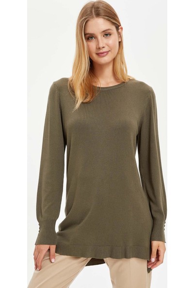 DeFacto Kolu Düğme Detaylı Penye Triko Tunik R3720AZ20WN DeFacto Kolu Düğme Detaylı Penye Triko Tunik R3720AZ20WN