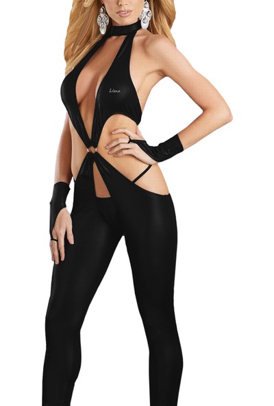 Liona Deri Görünümlü Siyah Kedi Kız Kostümü