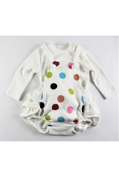 Sibelle Ecru Üzeri Puantiyeli Sweatshirtlu Çoraplı Tulum Takım 9-12 Aylık - Kız - Ecru