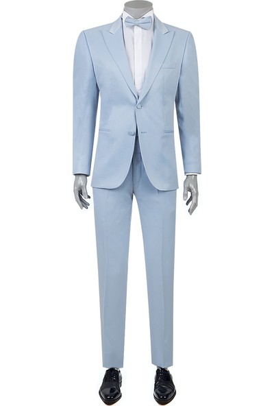 Ds Damat Slim Fit Slim Fit Mavi Jakar Desenli Smokin Takım Elbise