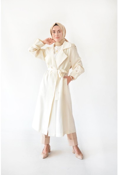Rukayyel Çağla Krep Ekru Kadın Trençkot Rukayyel Çağla Krep Ekru Kadın Trençkot