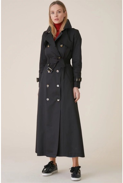Vivezza Kadın Siyah Kruvaze Ön Arka Pelerin Astarlı Trençkot 6714-01