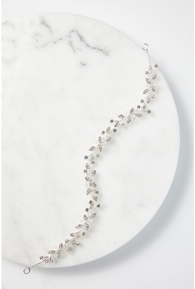 Oleg Cassini Yaprak Detaylı Kristal Ince Gelin Tacı