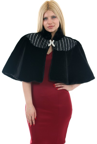 Redpoint Suni Kürk (Faux Fur) Bolero + Broş Siyah M