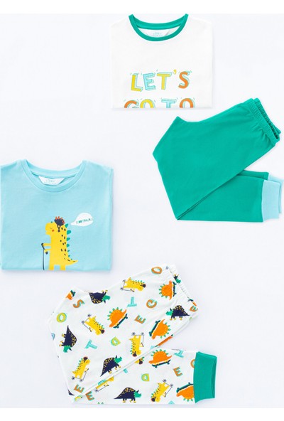 Penti Çok Renkli Erkek Çocuk Skater Dino 4'lü Pijama Takımı Penti Çok Renkli Erkek Çocuk Skater Dino 4'lü Pijama Takımı