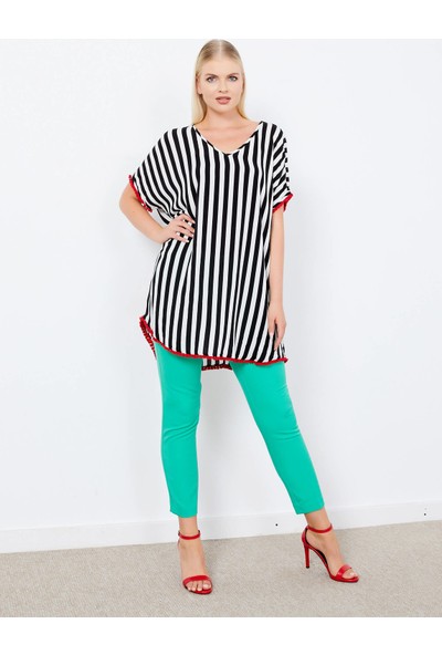 Adze Kadın Siyah V Yaka Çizgili Kimono Adze Kadın Siyah V Yaka Çizgili Kimono