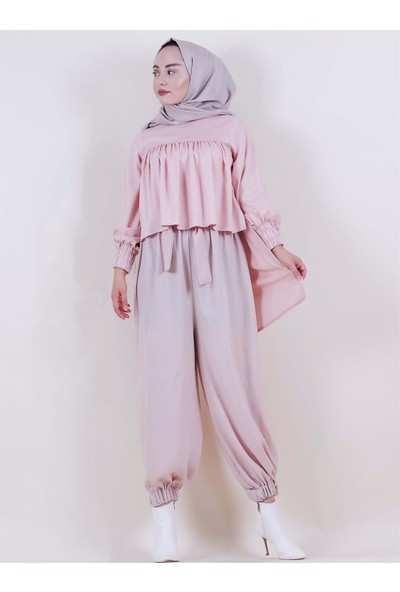 Sümeyra Küçükşahin Pudra Robalı Arkası Uzun Bluz