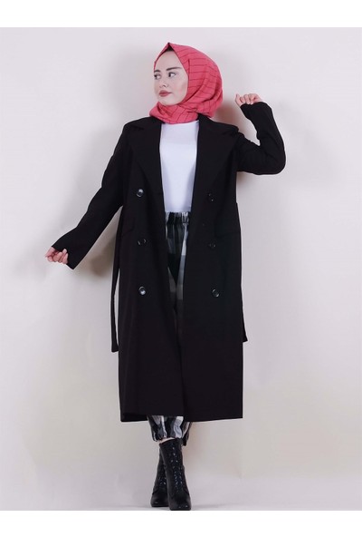 Siyah Kruvaze Trenç