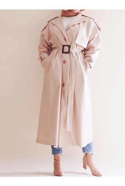 Sümeyra Küçükşahin Bej Flamboyant Trenç