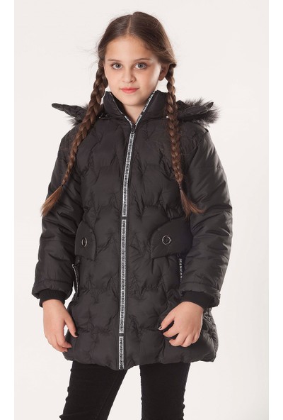 Le Ville Içi Peluş Astar Suni Kürklü Çıkarılabilir Kapüşon Uzun Şişme Mont Kız Çocuk Mont 5765010