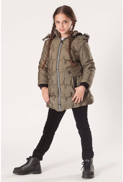 Le Ville Içi Peluş Astar Suni Kürklü Çıkarılabilir Kapüşon Uzun Şişme Mont Kız Çocuk Mont 5765010