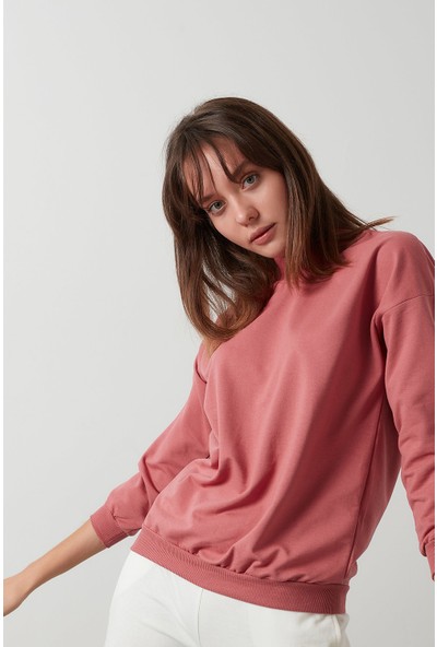 Lela Dik Yaka Basic Örme Sweat Kadın Sweat 5863323