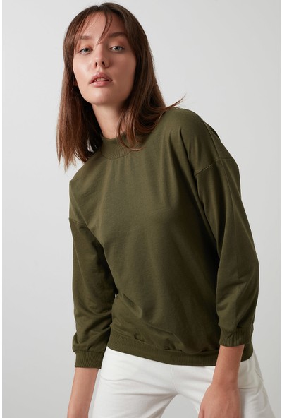 Lela Dik Yaka Basic Örme Sweat Kadın Sweat 5863323