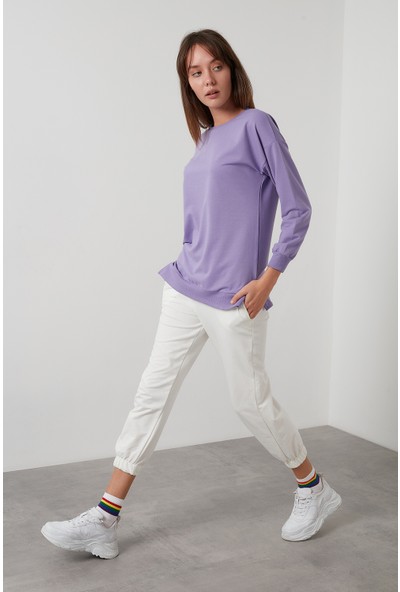 Lela Pamuklu Bisiklet Yaka Basic Örme Sweat Kadın Sweat 5863569