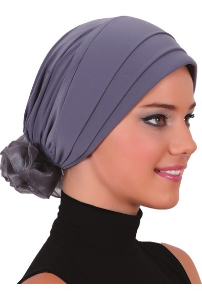 Fidan Bone Katlı Arkası Organze Güllü Hazır Türban Tesettür Bone